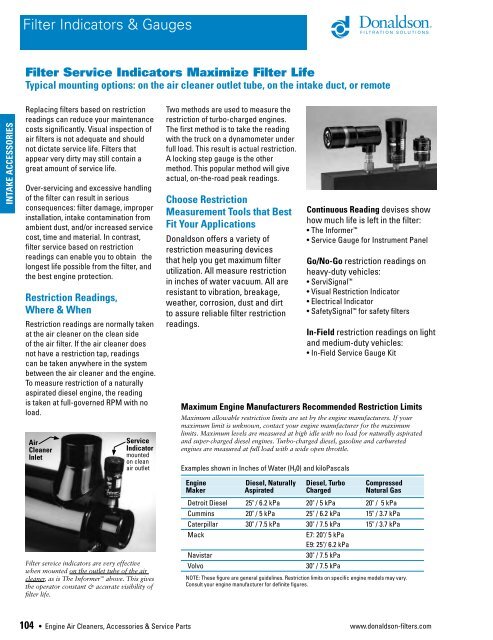 Donaldson Air Filter Service Indicators & Gauges
