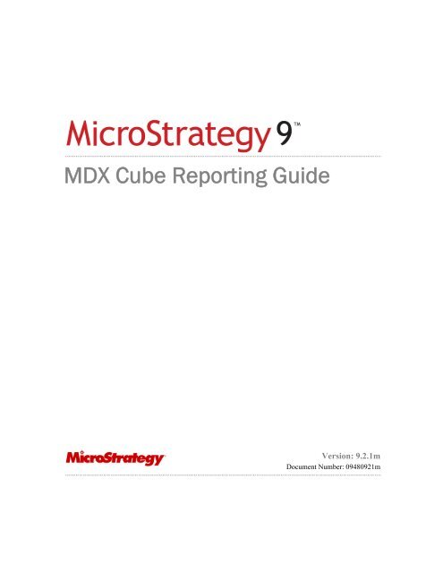 MicroStrategy MDX Cube Reporting Guide