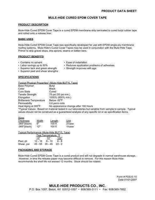 Cured Cover Tape Product Data - Mule-Hide Products Co., Inc.