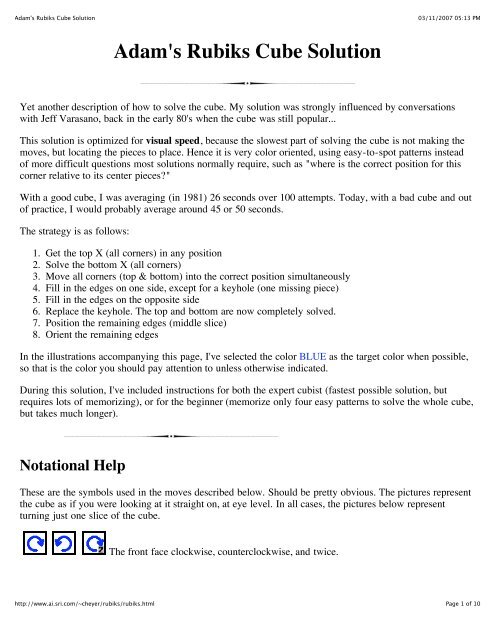 Adam's Rubiks Cube Solution