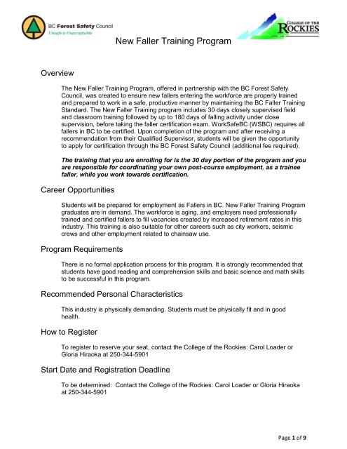 New Faller Training Program - BC Forest Safety Council
