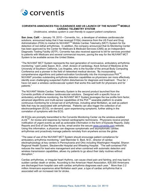 NUVANT Mobile Cardiac Telemetry System - Corventis