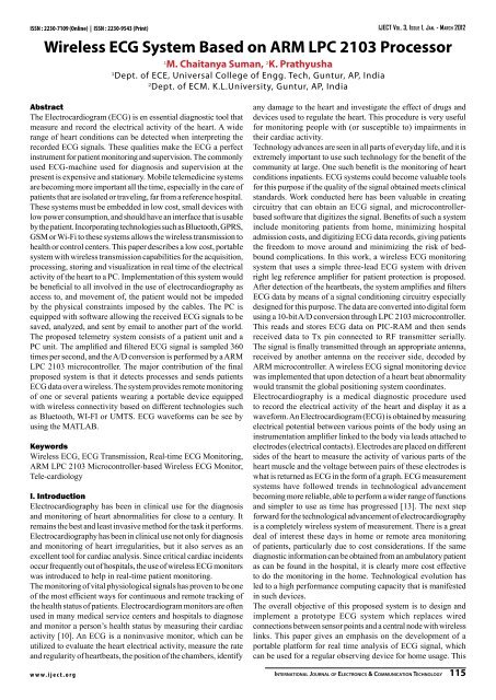 Wireless ECG System Based on ARM LPC 2103 Processor - iject