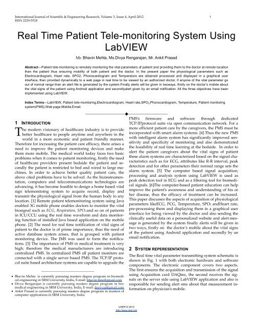 Real Time Patient Tele-monitoring System Using LabVIEW