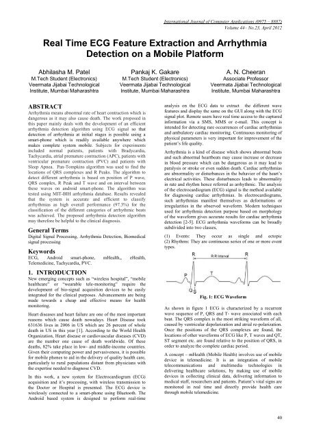 Real Time Ecg Feature Extraction And Arrhythmia Detection On A