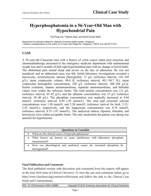 Hyperphosphatemia in a 56-Year-Old Man with Hypochondrial Pain