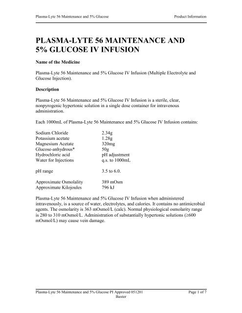 plasma-lyte 56 maintenance and 5% glucose iv ... - Baxter Healthcare