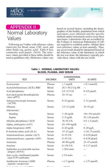 Normal Laboratory Values - Merck Manuals