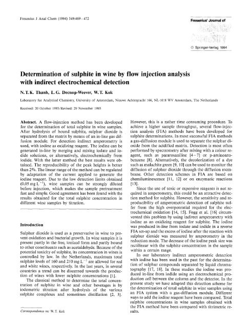 Determination Of Sulphite In Wine By Flow Injection Analysis With