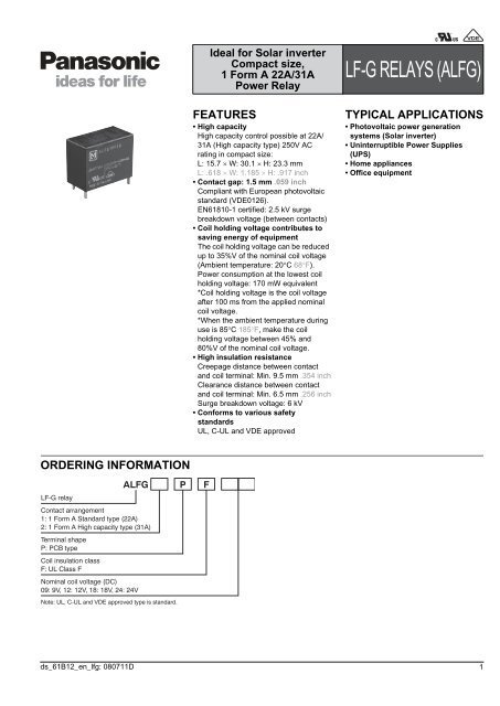 POWER RELAY LF-G RELAYS - Panasonic Electric Works Europe AG