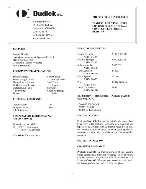 PROTECTO-COAT 800/805 - Dudick, Inc.
