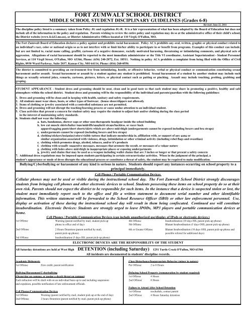 MIDDLE SCHOOL STUDENT DISCIPLINARY GUIDELINES