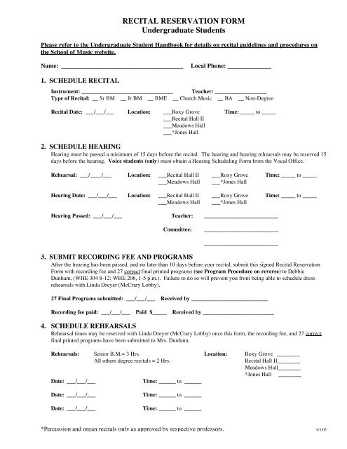 Recital Program Procedure