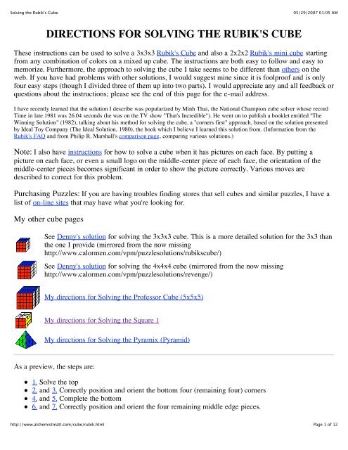 directions for solving the rubik's cube