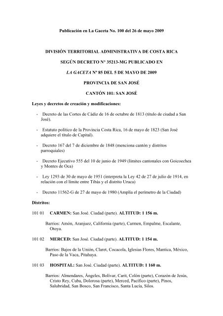 DIVISIÓN TERRITORIAL ADMINISTRATIVA DE COSTA RICA - Ifam