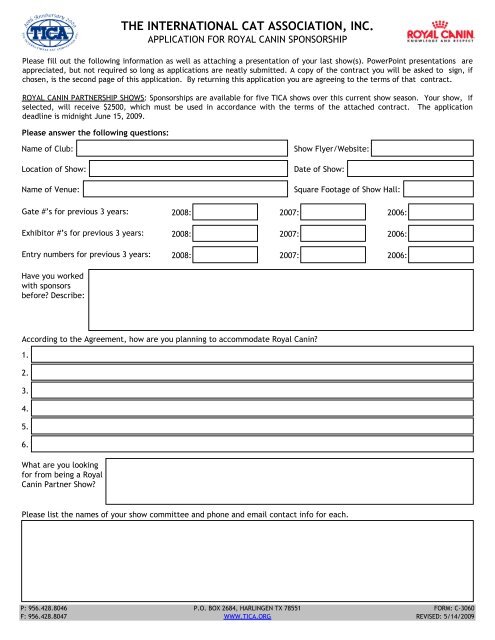 THE INTERNATIONAL CAT ASSOCIATION, INC. - Tica