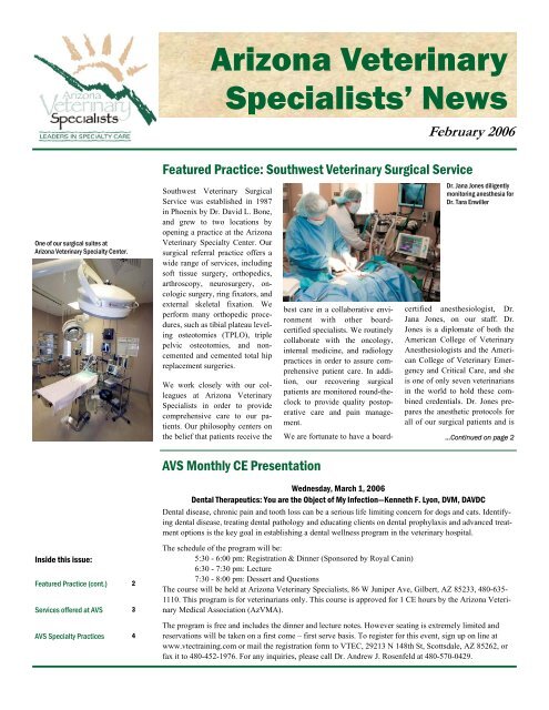 February 2006 - Arizona Veterinary Specialists