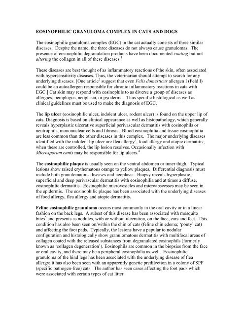 Eosinophilic granuloma complex in cats and dogs - VCA Specialty ...