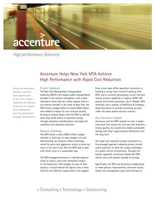 Accenture Helps New York MTA Achieve High Performance with ...