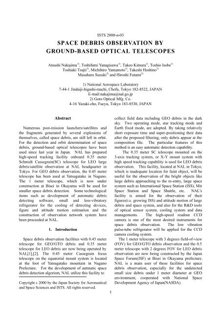 space debris observation by ground-based optical telescopes