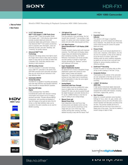 Sony HDR-FX1 HD Video Camera Rental - brochure - Avista Rentals