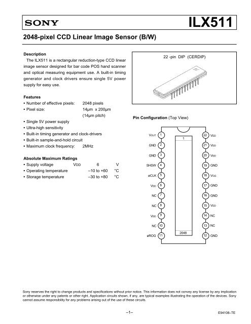 2048-pixel CCD Linear Image Sensor (B/W) ILX511