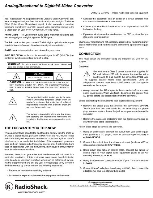 Analog/Baseband to Digital/S-Video Converter - Radio Shack