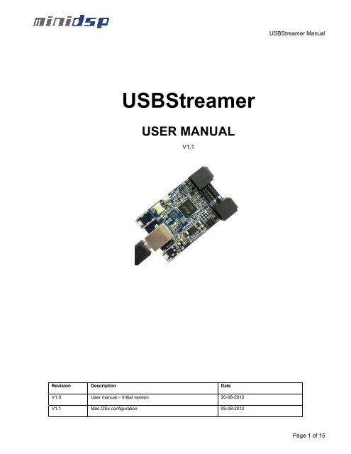 USBStreamer User manual - miniDSP