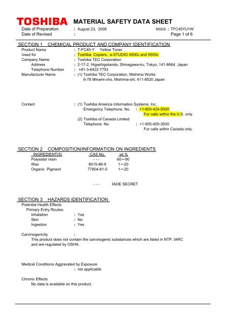 MATERIAL SAFETY DATA SHEET