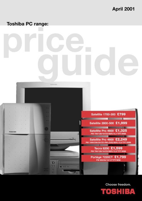 price guide Toshiba PC range