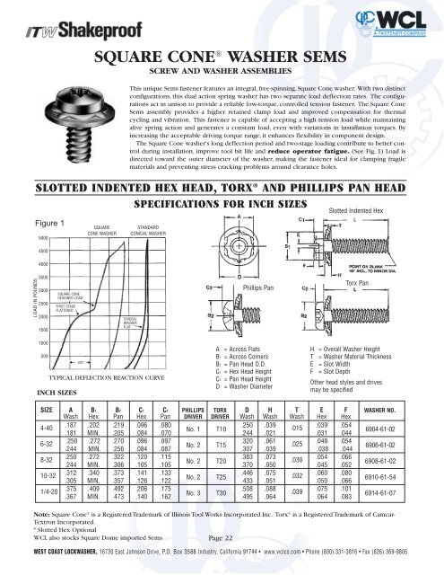 square cone® washer sems - West Coast Lockwasher - WCL Fasteners