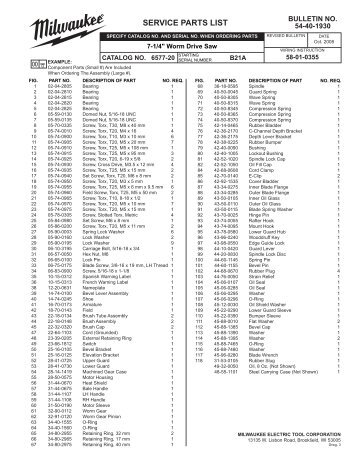 SERVICE PARTS LIST - Milwaukee Electric Tool Corporation