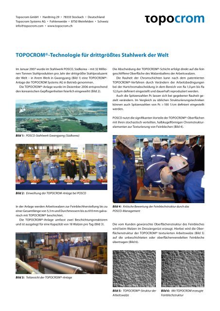 Technologie für drittgrößtes Stahlwerk der Welt - Topocrom GmbH