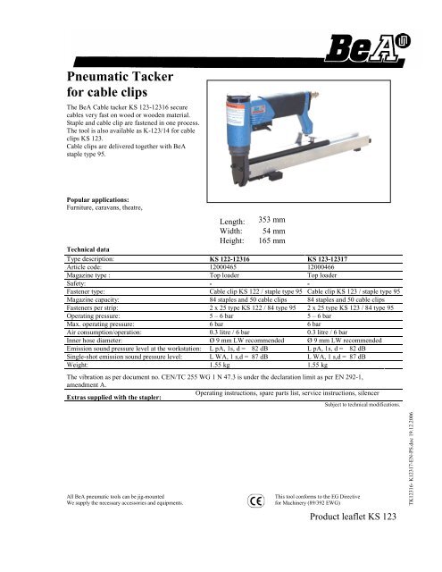 Pneumatic Tacker for cable clips - BeA