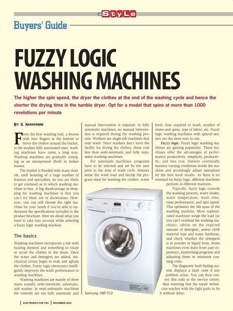 FUZZY LOGIC WASHING MACHINES Electronics For You