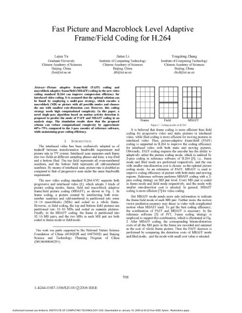 Fast Picture And Macroblock Level Adaptive Frame Field Coding For