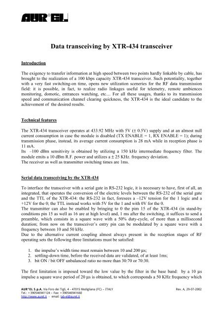 Data transceiving by XTR-434 transceiver
