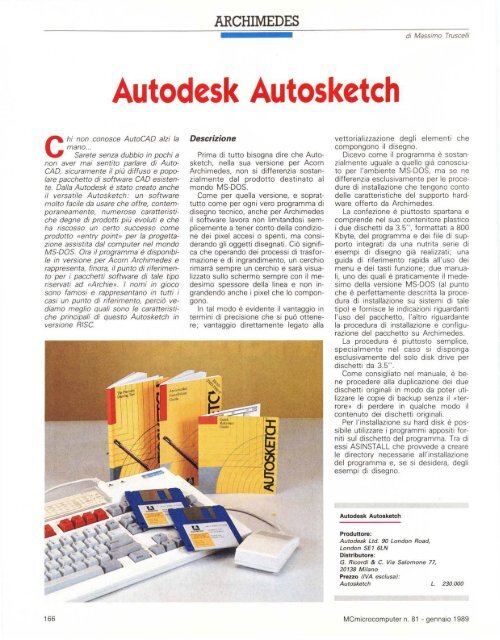 Autodesk Autosketch Chi non conosce AutoCAD alzi la - digiTANTO.it