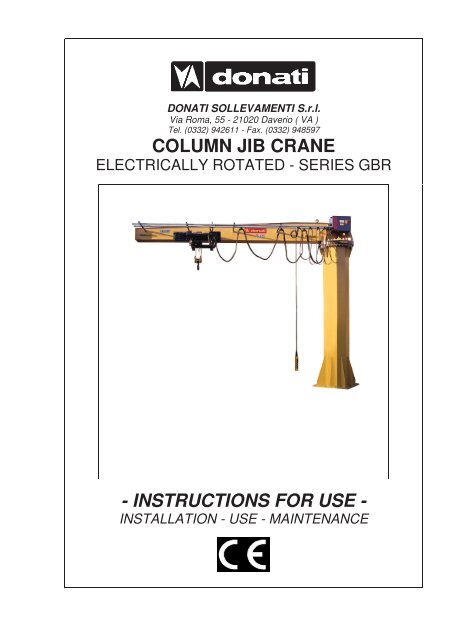 COLUMN JIB CRANE - INSTRUCTIONS FOR USE