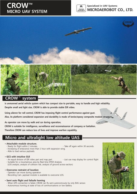 microaerobot co., ltd. crow micro uav system