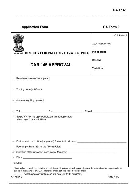 CAR 145 APPROVAL - Directorate General of Civil Aviation