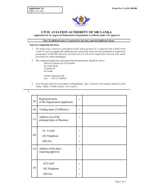CAASL 08-006 Application for AMO 145 approval - Civil Aviation ...