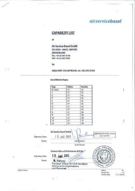 ASB Part 145 Capability List - Airservice Basel GmbH