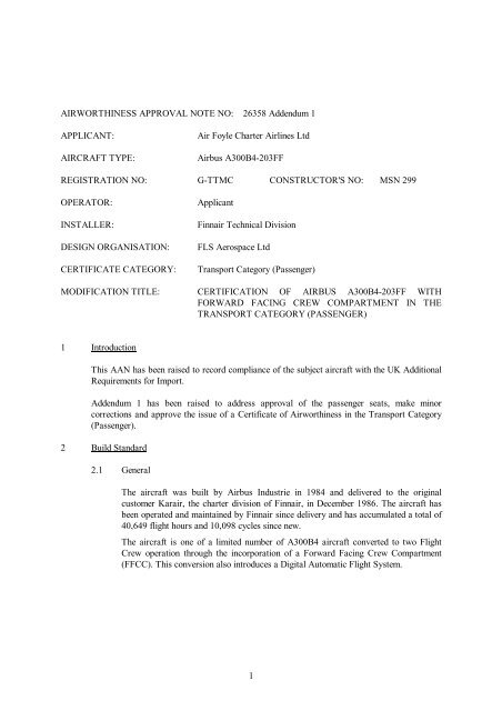 Airworthiness Approval Note - Civil Aviation Authority