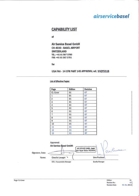ASB Part 145 Capability List (FAA) - Airservice Basel GmbH