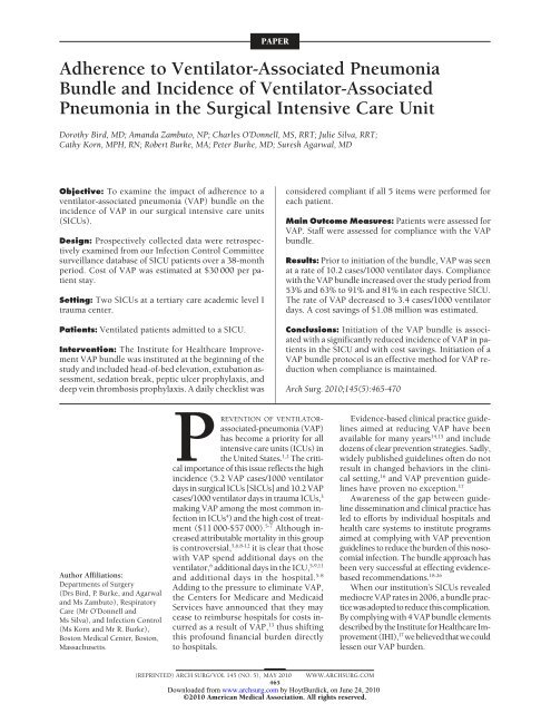 Ventilator Associated Pneumonia Bundle