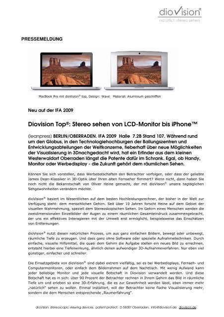 Stereo sehen von LCD Monitor bis - Diovision