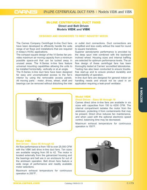 IN-LINE CENTRIFUGAL DUCT FANS | Models VIDK and - Carnes