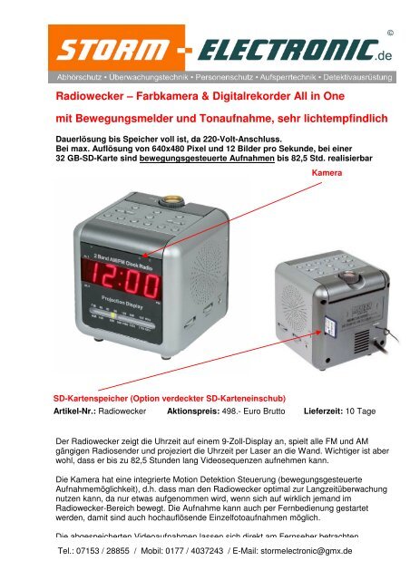 Getarnte Kamera - Radiowecker - Storm-Electronic