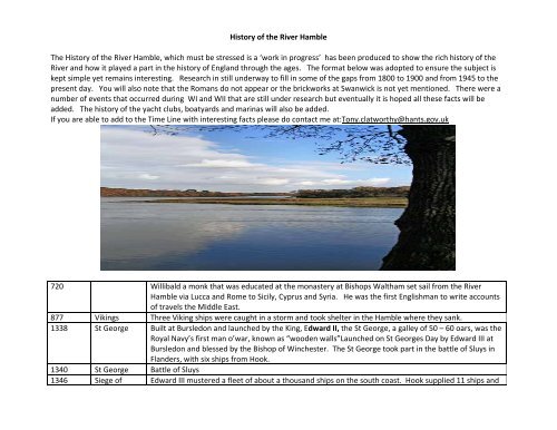 History of the River Hamble The History of the River Hamble, which ...